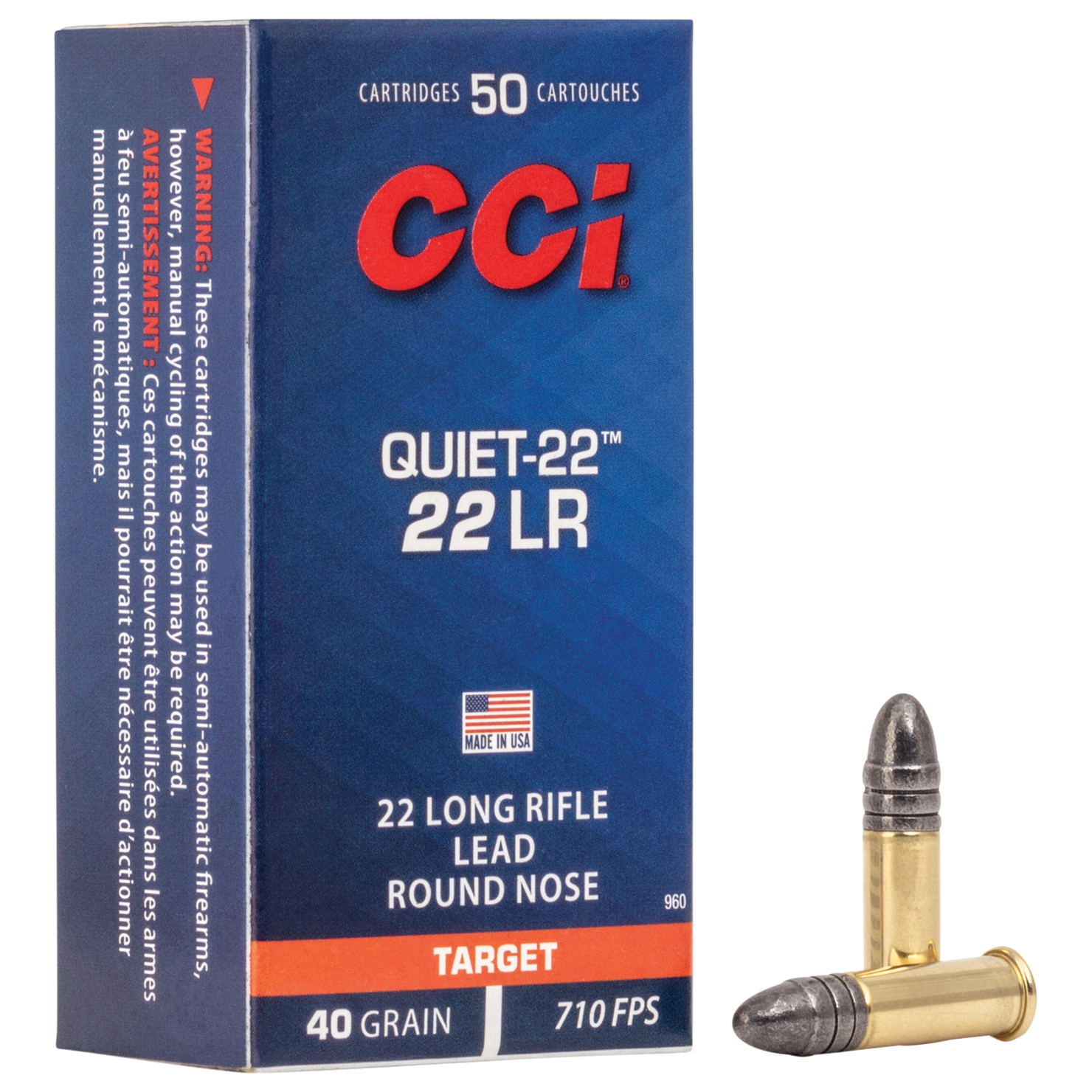 CCI Quiet-22 22LR 40gr Lead Round Nose Low Noise Ammo - 50 Rounds ...
